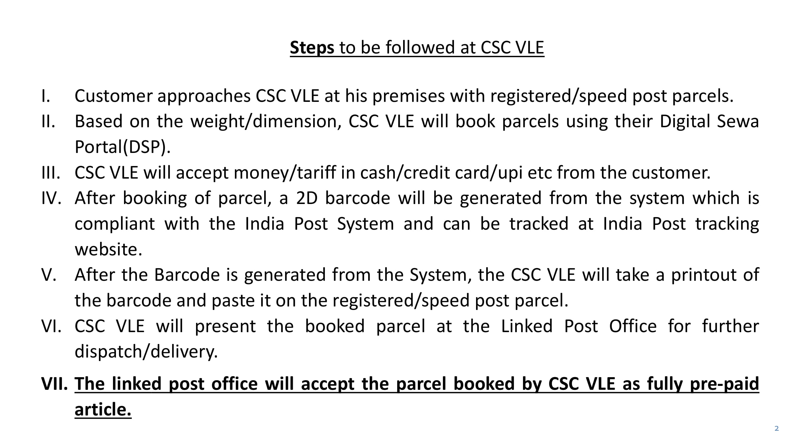 Procedure for Post Office for CSC Parcel Booking | VLEHELP.COM